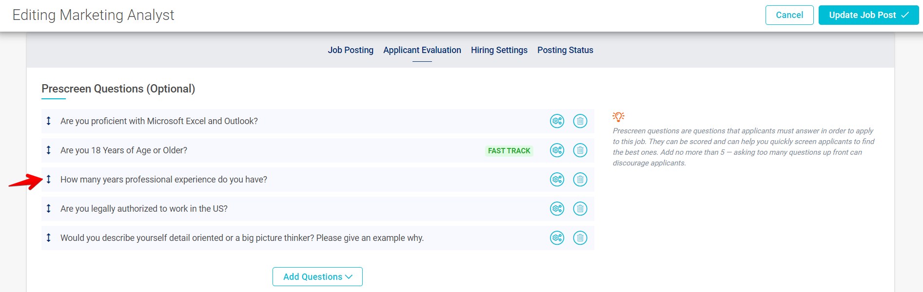 Using prescreen questions